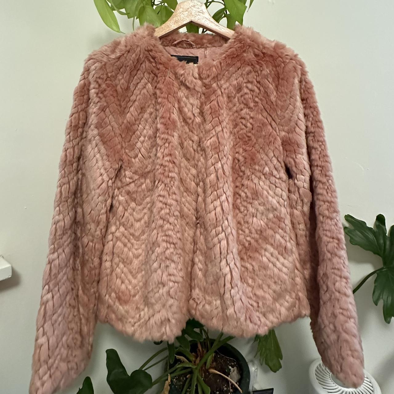 Pink textured fuzzy jacket! Super cute for a night... - Depop