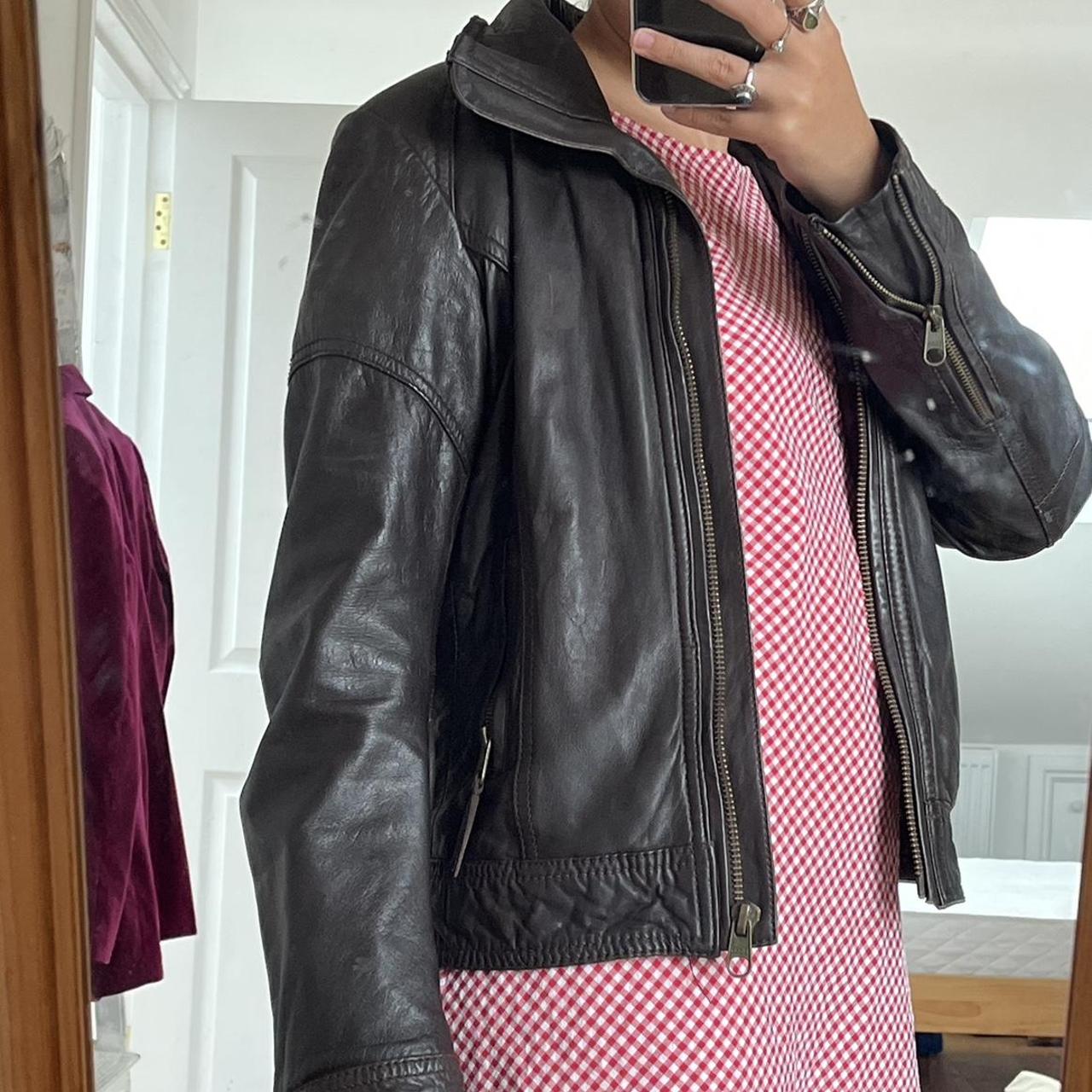 Brown vintage H&M leather jacket. Perfect condition... - Depop