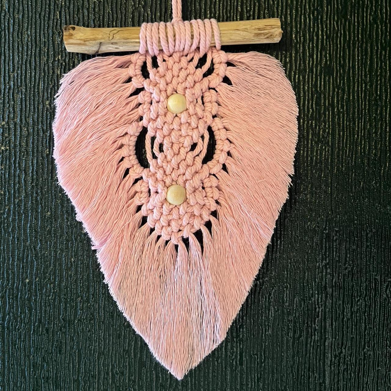 Brand new hand made pink macrame feather with beads.... - Depop