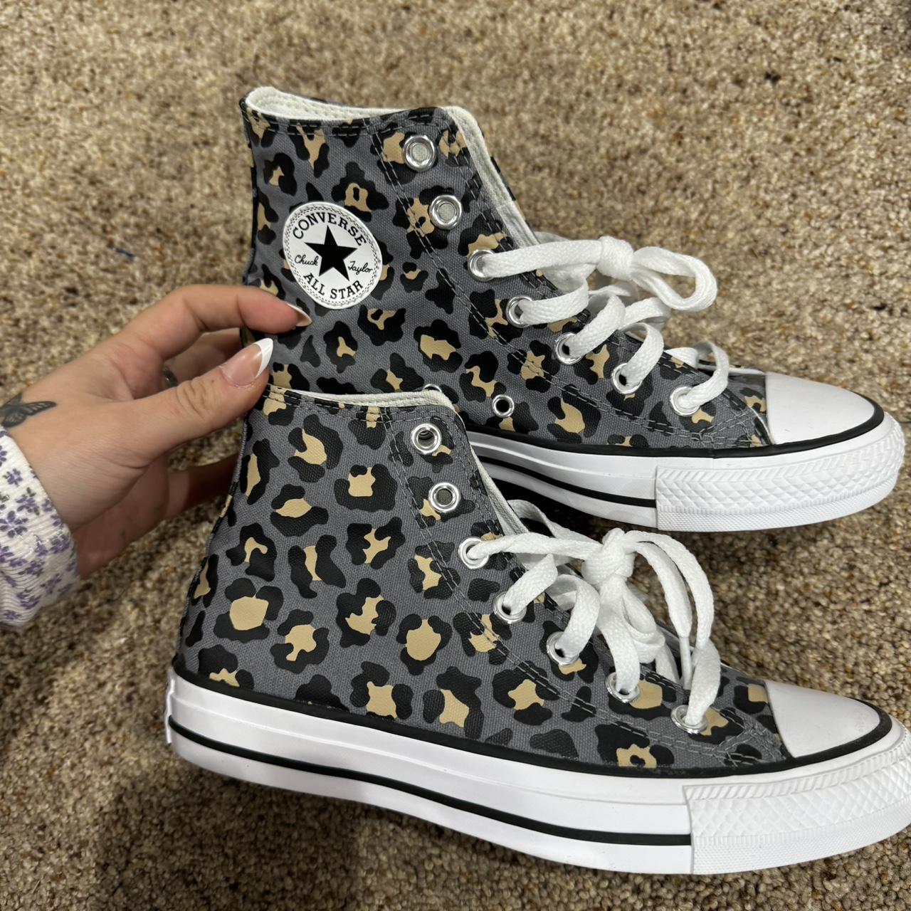 Grey Cheetah Print Converse! Size: 6W - Depop