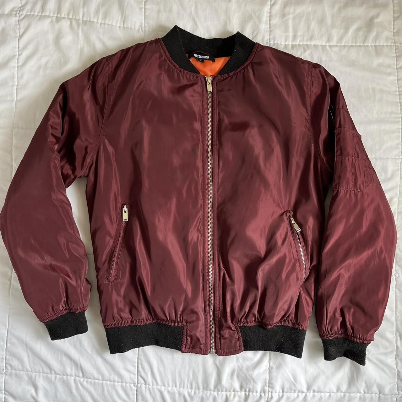 missguided maroon bomber jacket! barely worn. some... - Depop