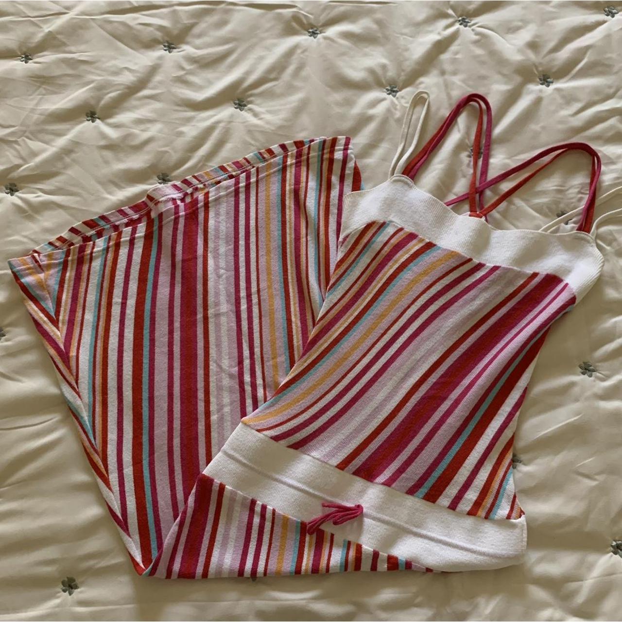 y2k Candy striped dress labelled as size... - Depop