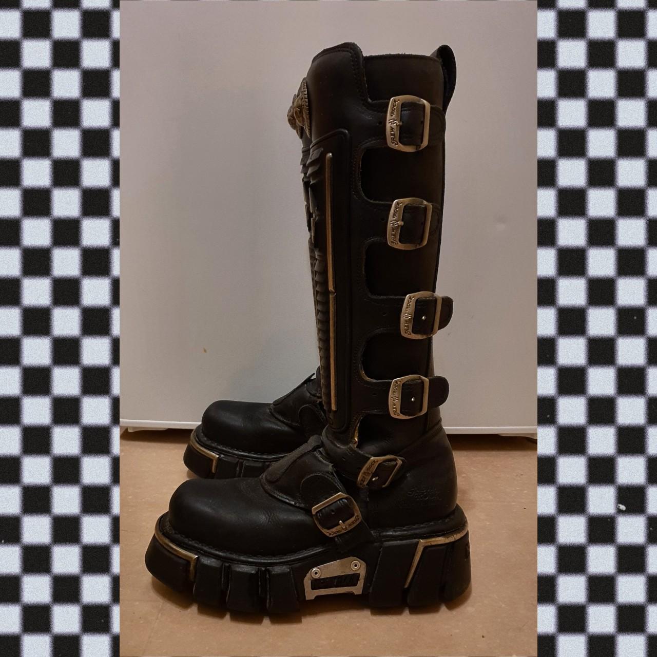 New Rock Women's Black and Silver Boots | Depop