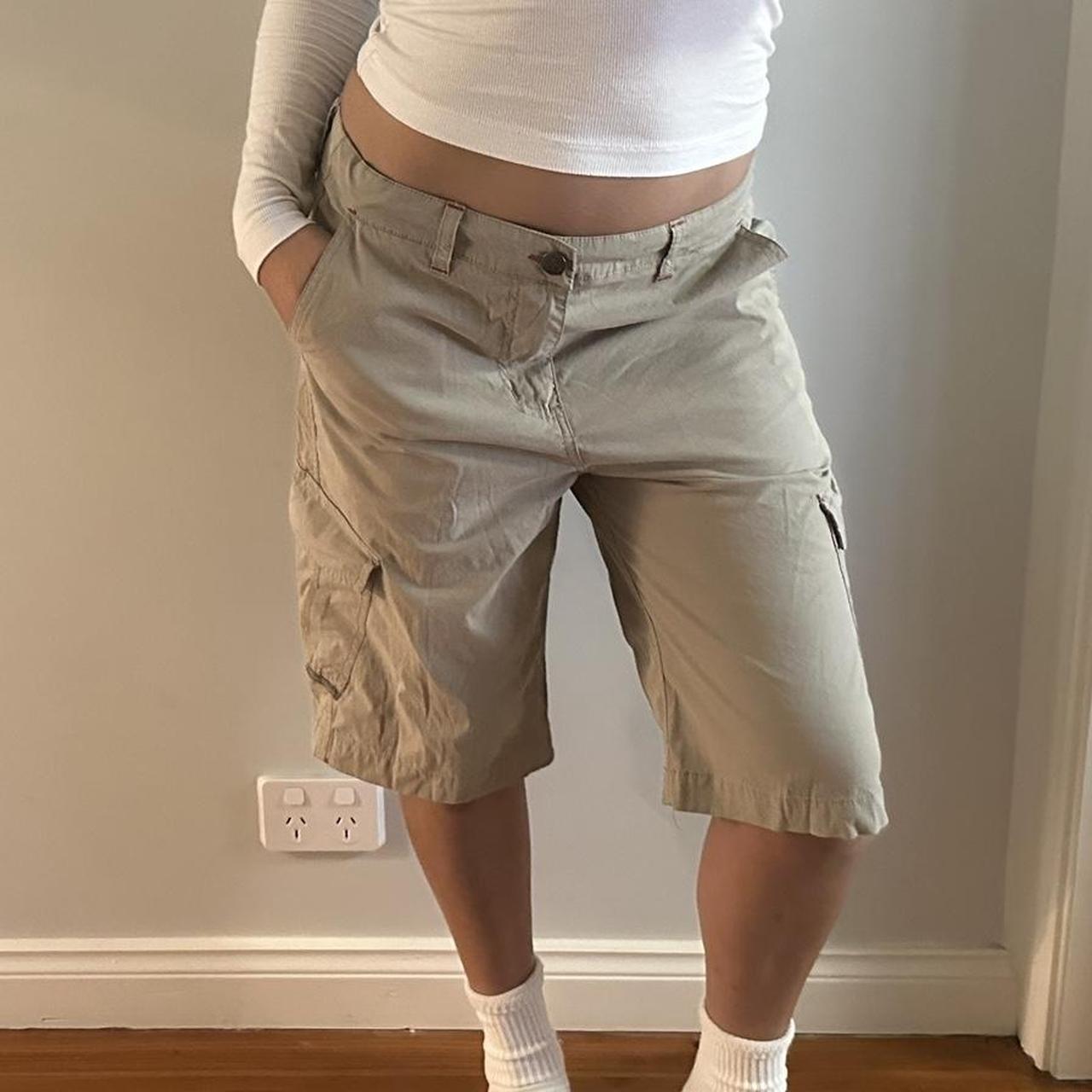 Tan/khaki cargo jorts - fits women small-medium... - Depop