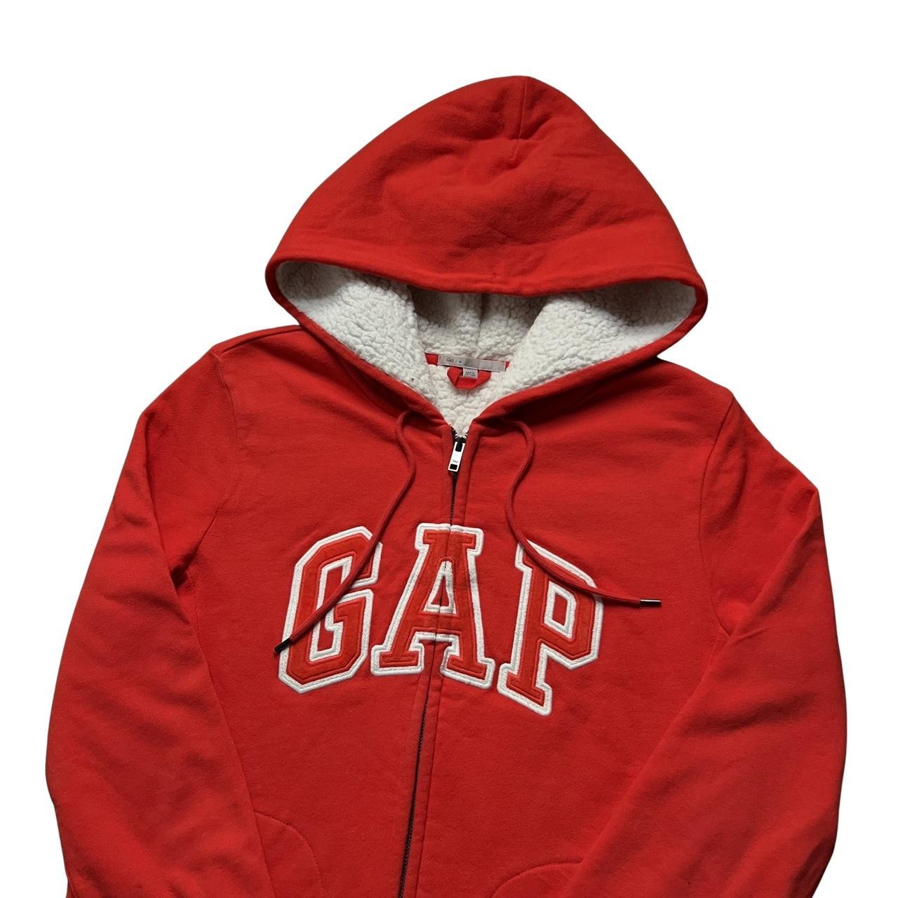 Vintage 2000s Red GAP Hoodie Sherpa Lined Zip... - Depop