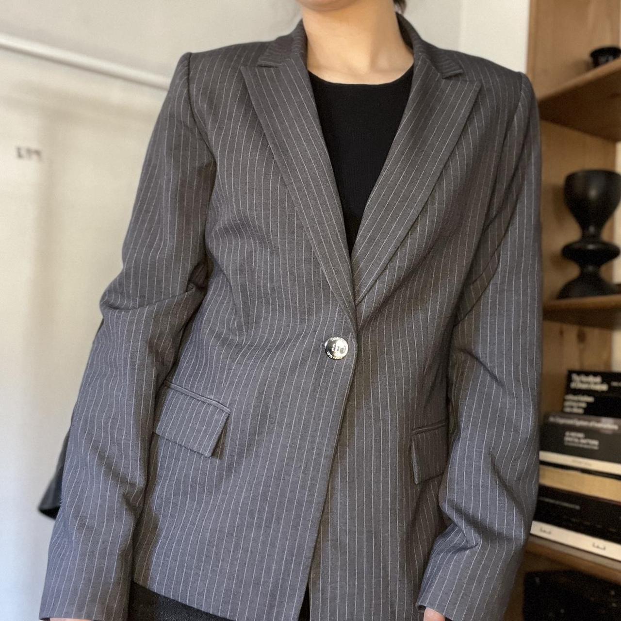 Beautiful Chic Calvin Klein grey pinstripe blazer... - Depop