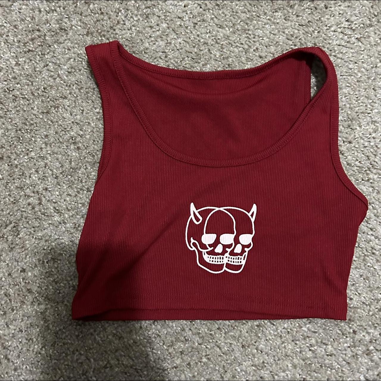 Red skull crop top ️ very cute and the material is... - Depop