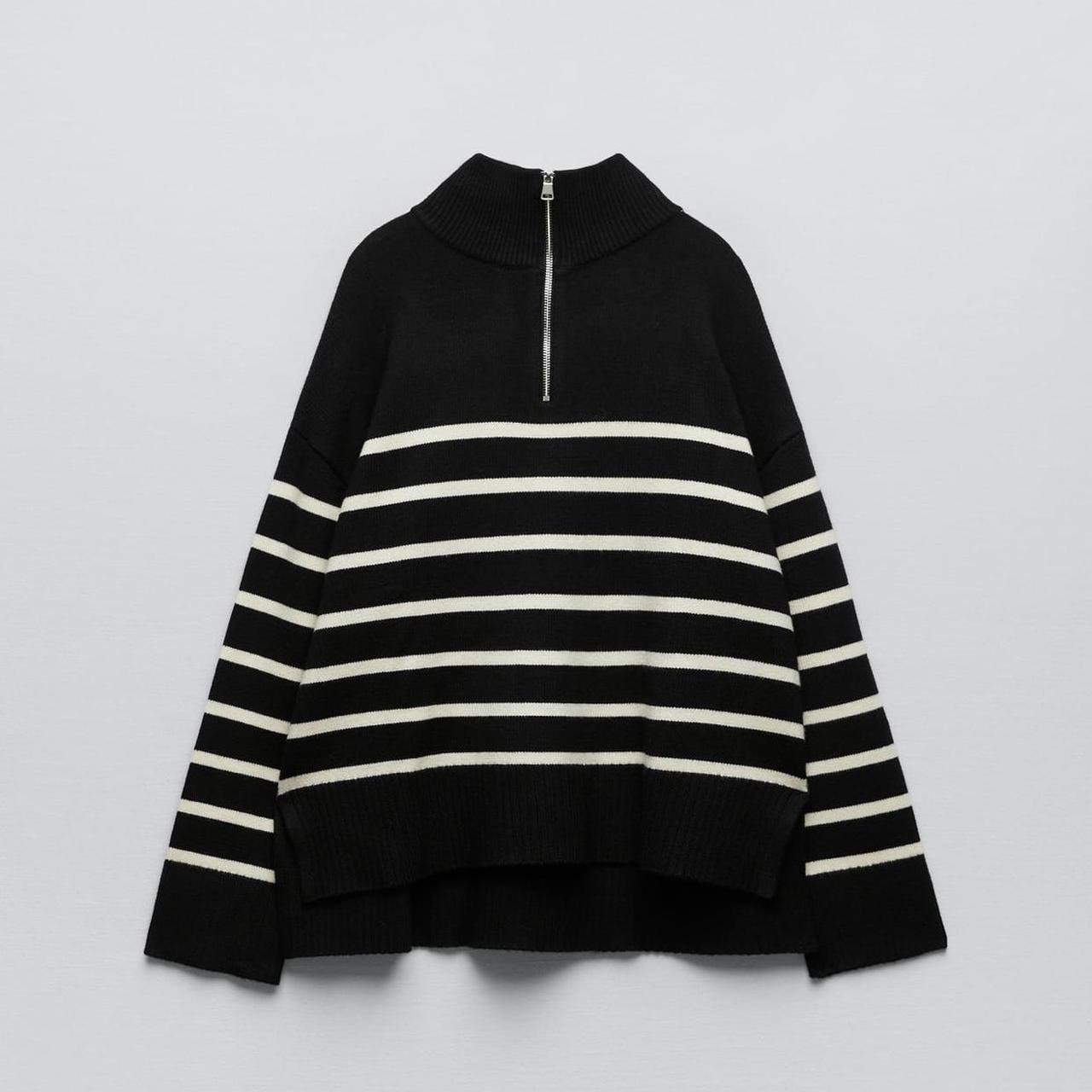 Zara half zip stripped knit. Brand new never worn. - Depop