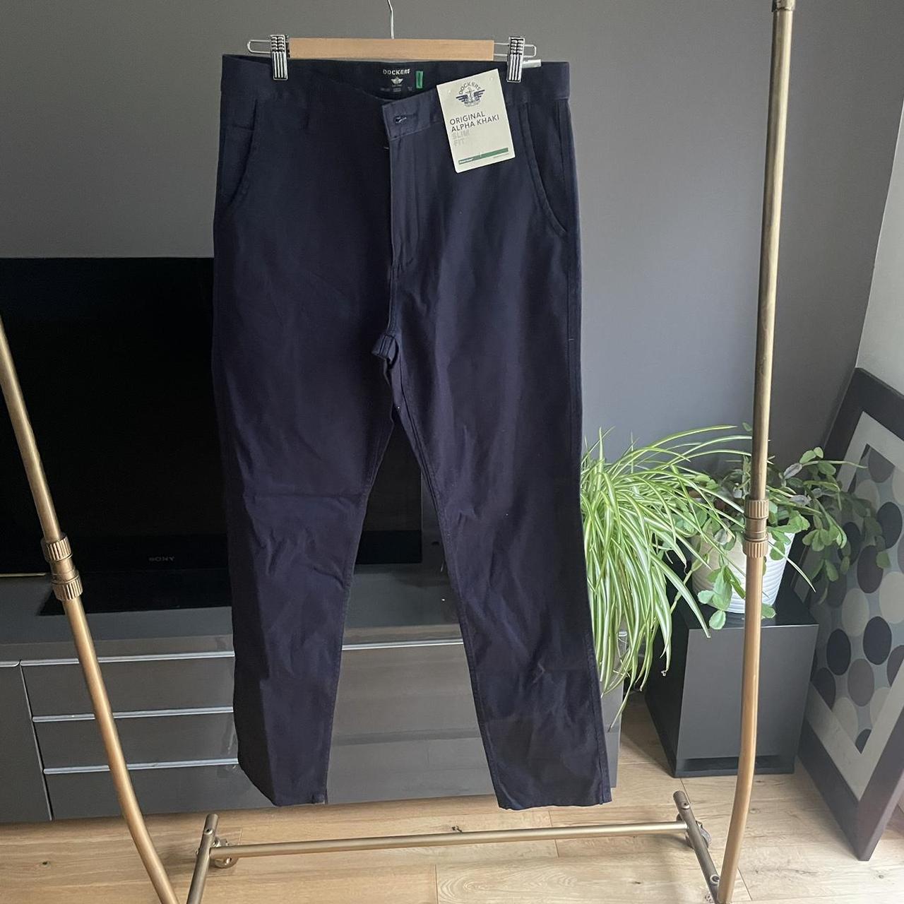 Dockers Navy Men's Original Alpha Khaki Slim Fit... - Depop