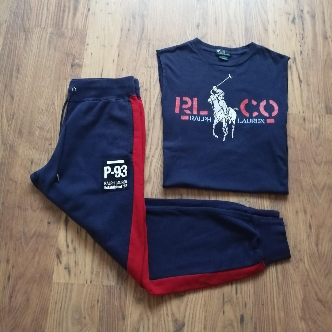 Ralph Lauren Vest and Trackies Navy/Red Size S/M - Depop