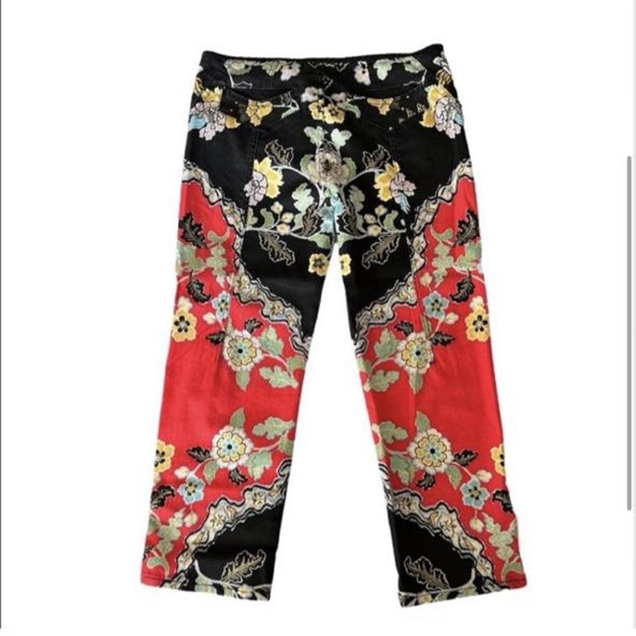 Roberto Cavalli Women's Red and Black Trousers | Depop