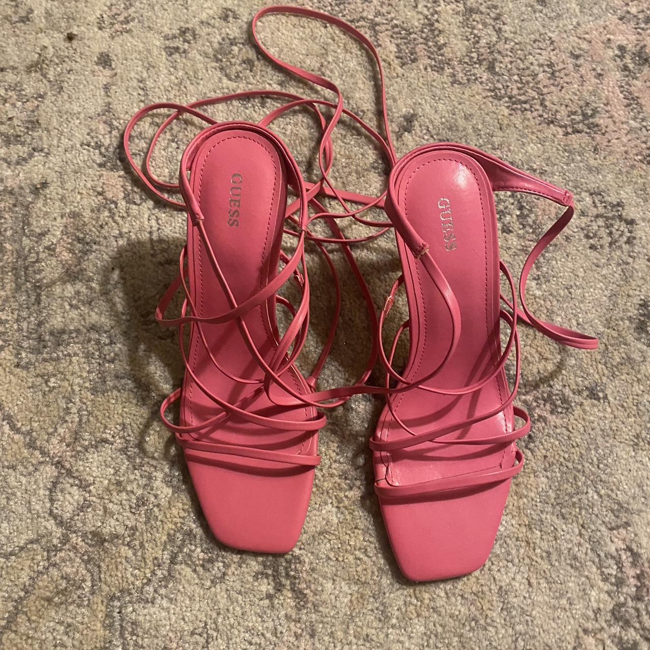 pink guess scrappy sandal heels. barely worn size... - Depop