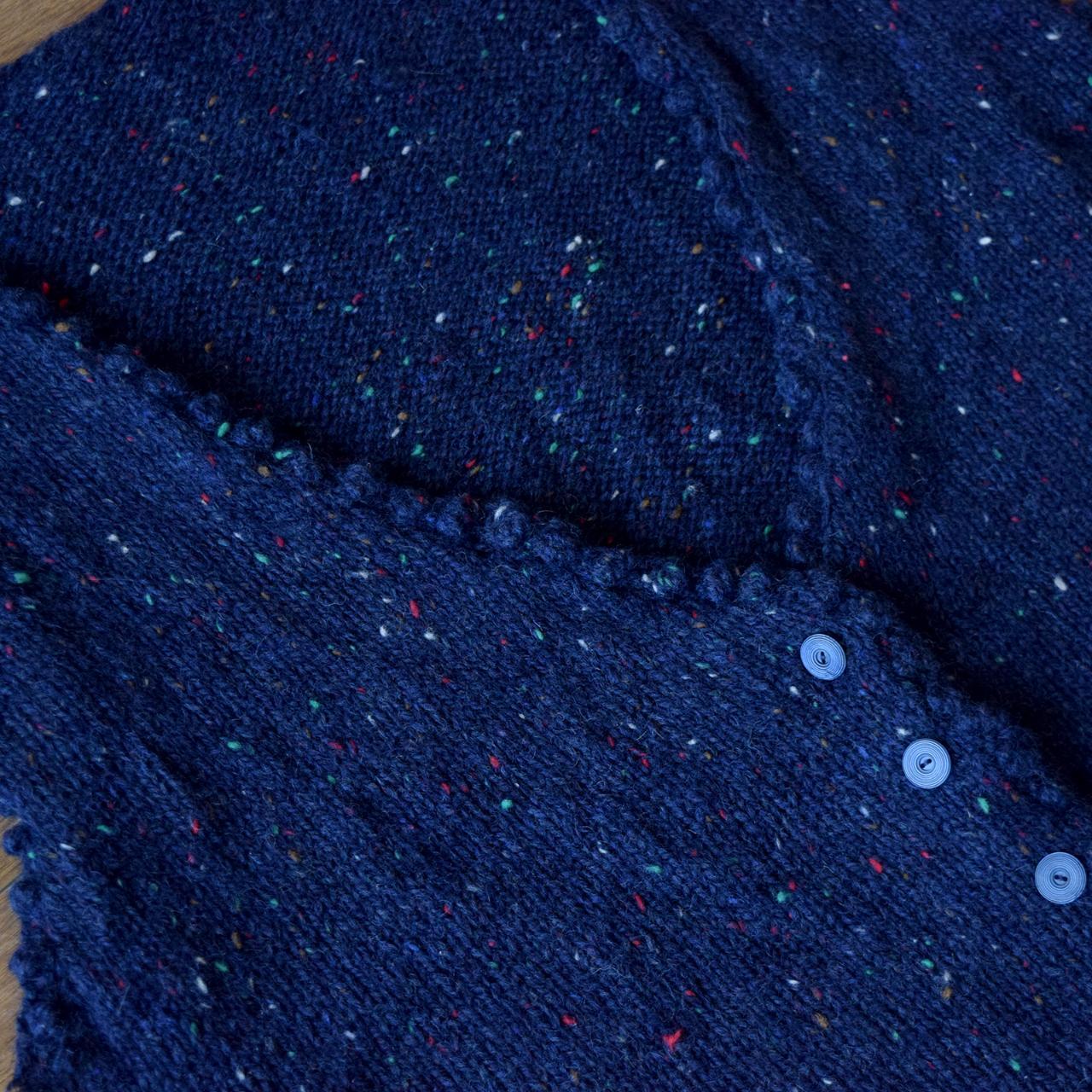 navy blue tweed knit sweater button up v neck... - Depop