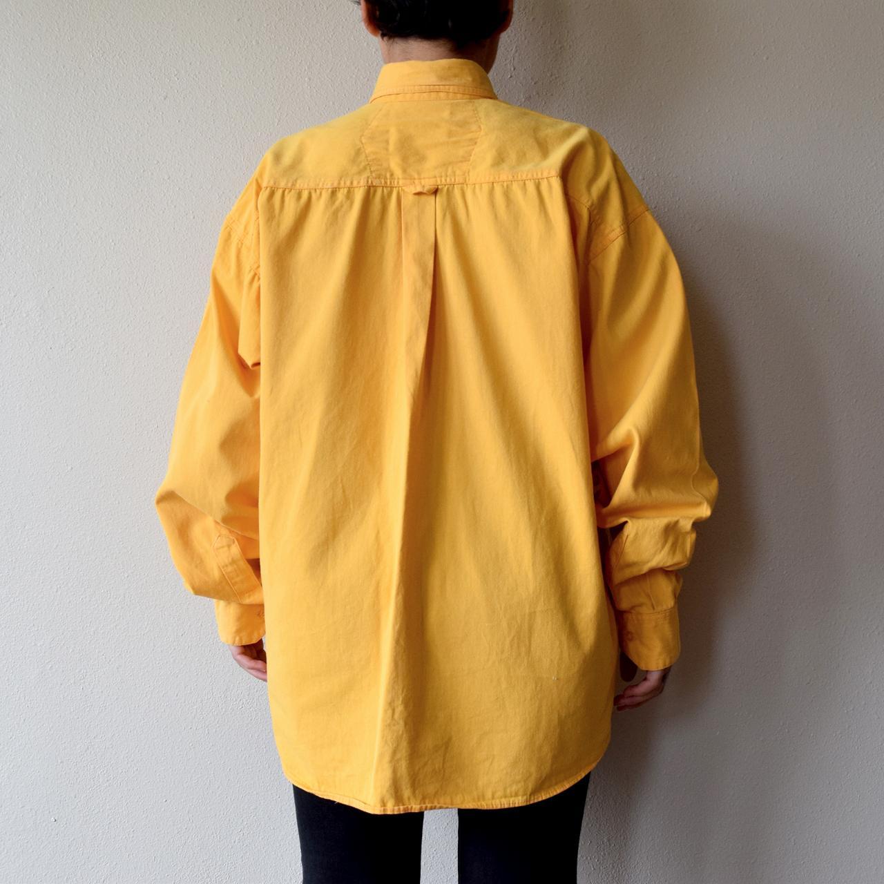 90s bright yellow denim button down oversized... - Depop