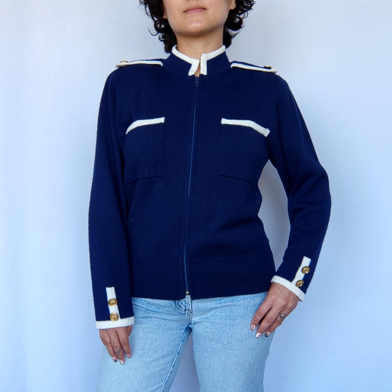 1980s nautical navy blue zip up sweater... - Depop