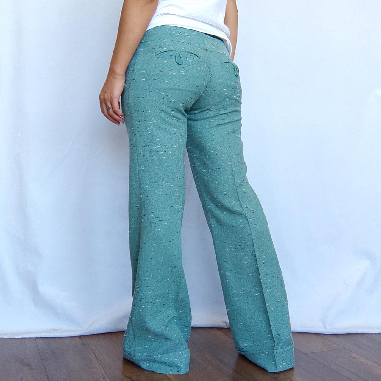 vintage blue tweed low rise flare pants blue tweed... - Depop