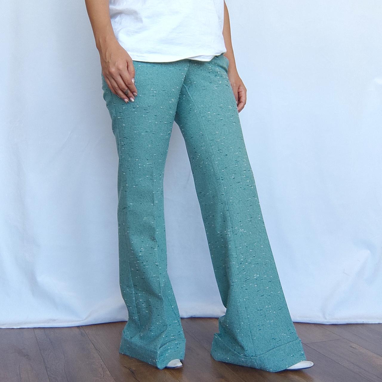 vintage blue tweed low rise flare pants blue tweed... - Depop