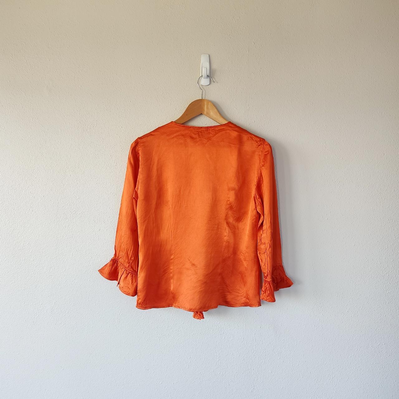 bright orange satin silk ruffle blouse size... - Depop