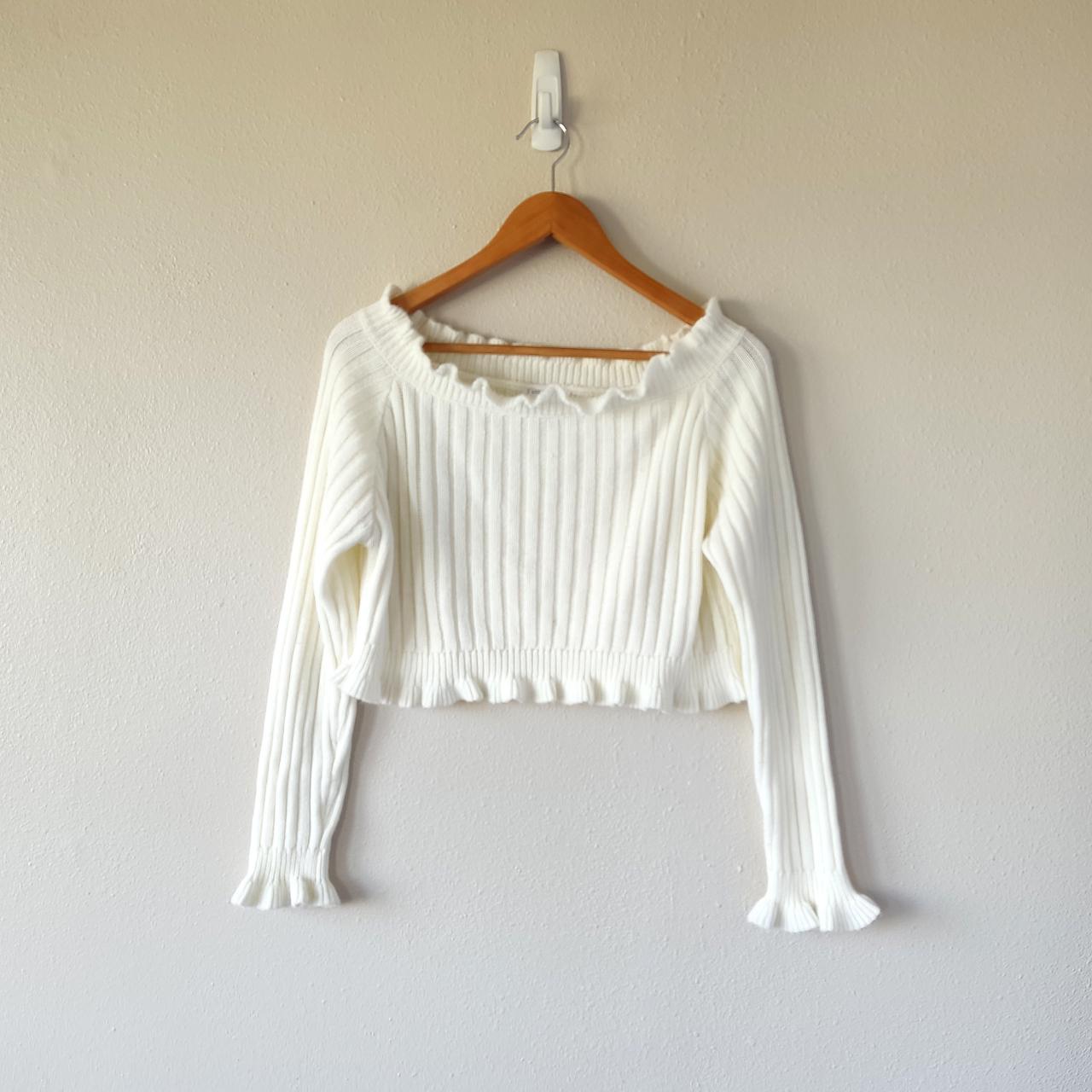 Ribbed Knit White Cropped Sweater Top Stay... - Depop