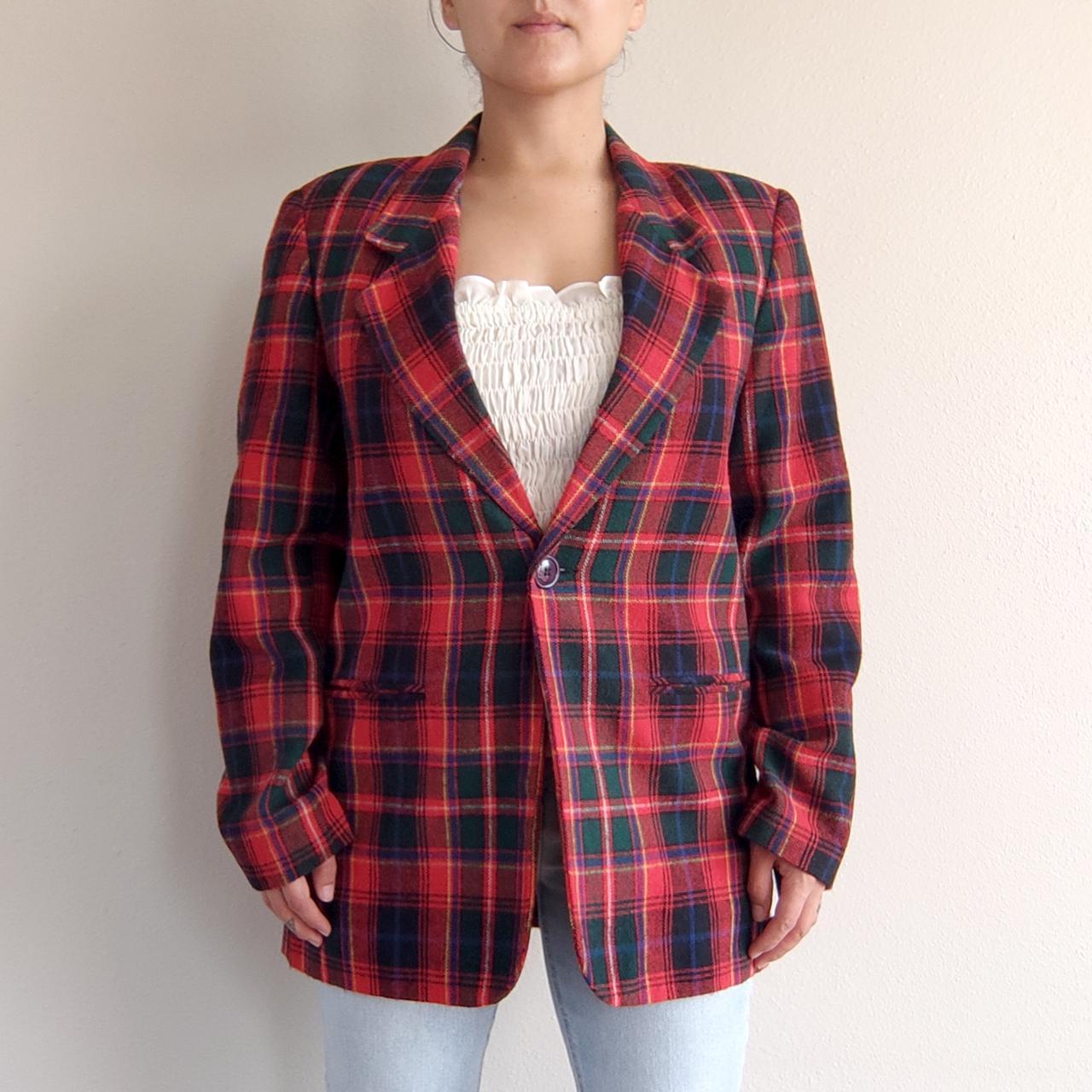 Vintage Red Tartan Plaid Oversized Blazer Add a... - Depop