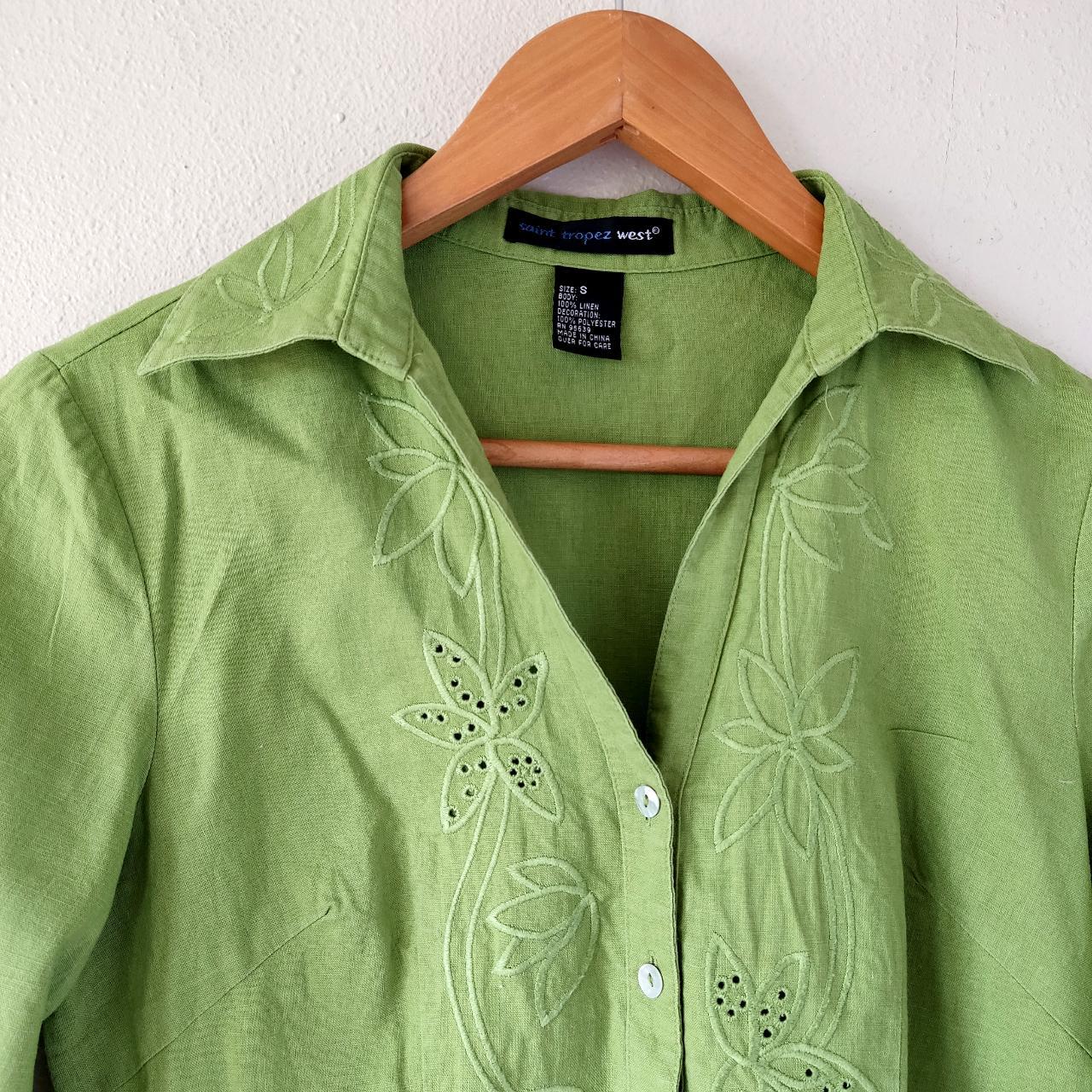 Lime Green Linen Button Down Shirt Add a pop of... - Depop