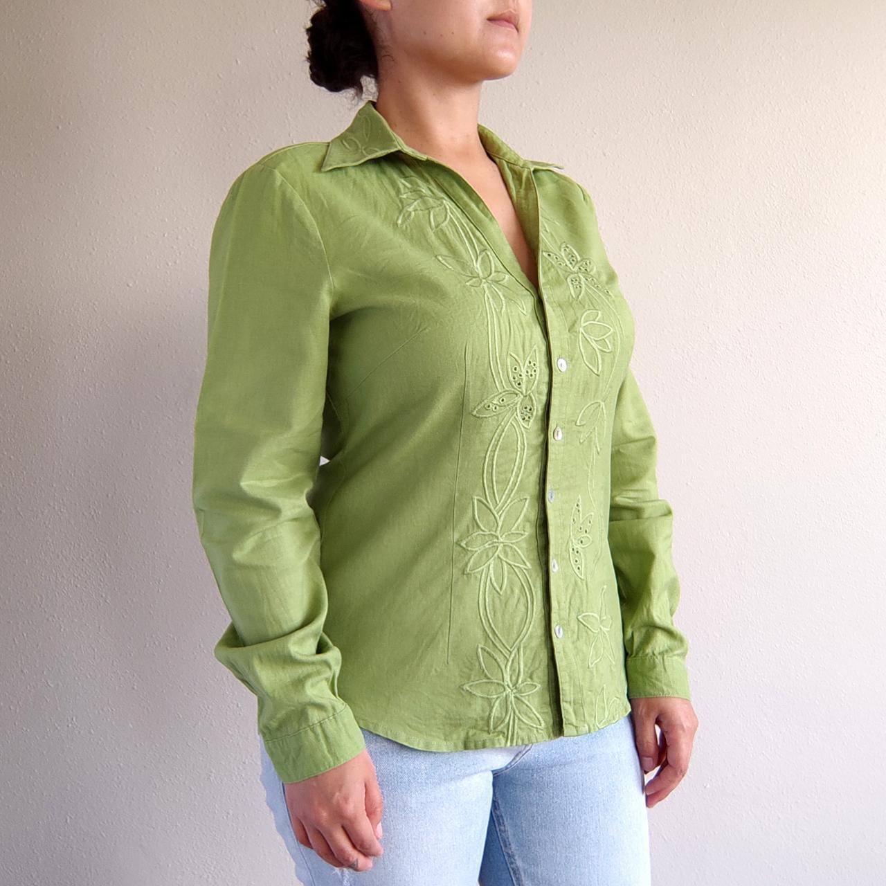 Lime Green Linen Button Down Shirt Add a pop of... - Depop