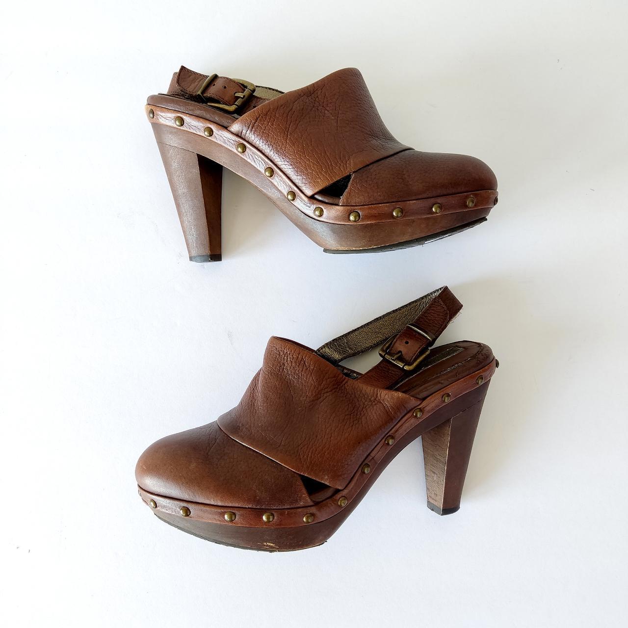 Y2K Banana Republic Brown Leather High Heel Clogs -... - Depop