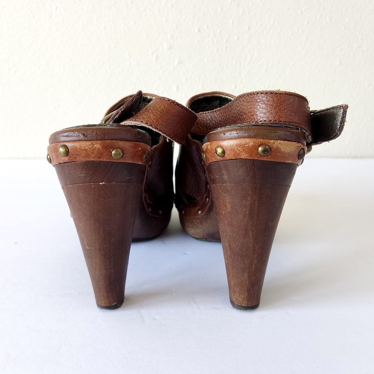 Y2K Banana Republic Brown Leather High Heel Clogs -... - Depop