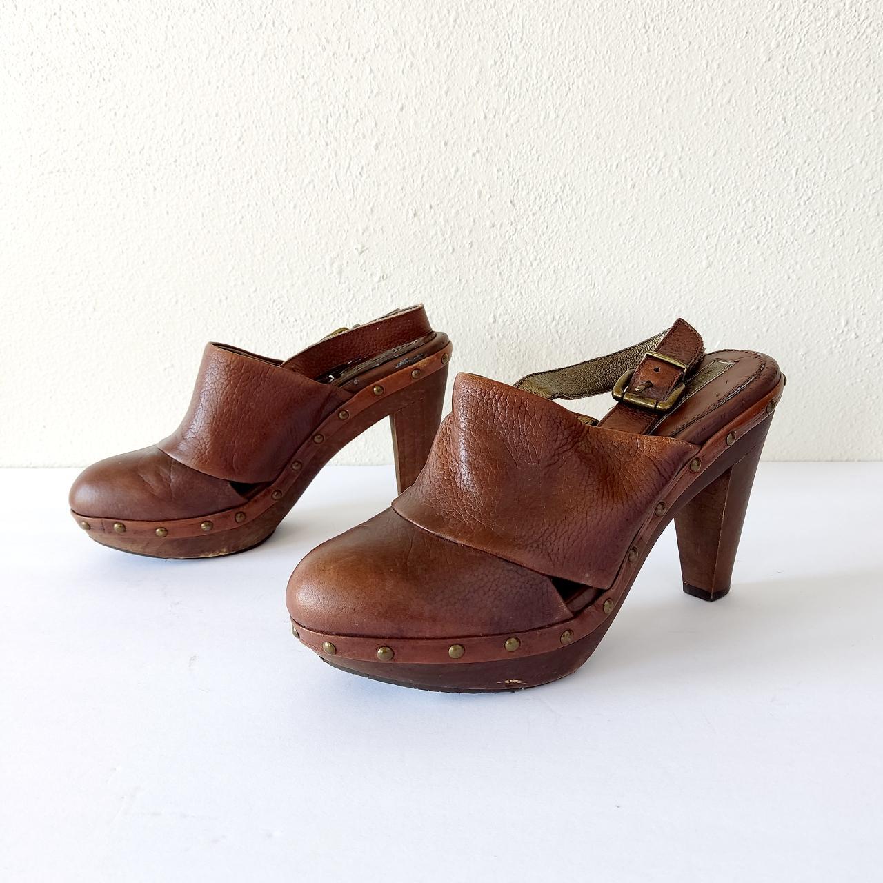 Y2K Banana Republic Brown Leather High Heel Clogs -... - Depop