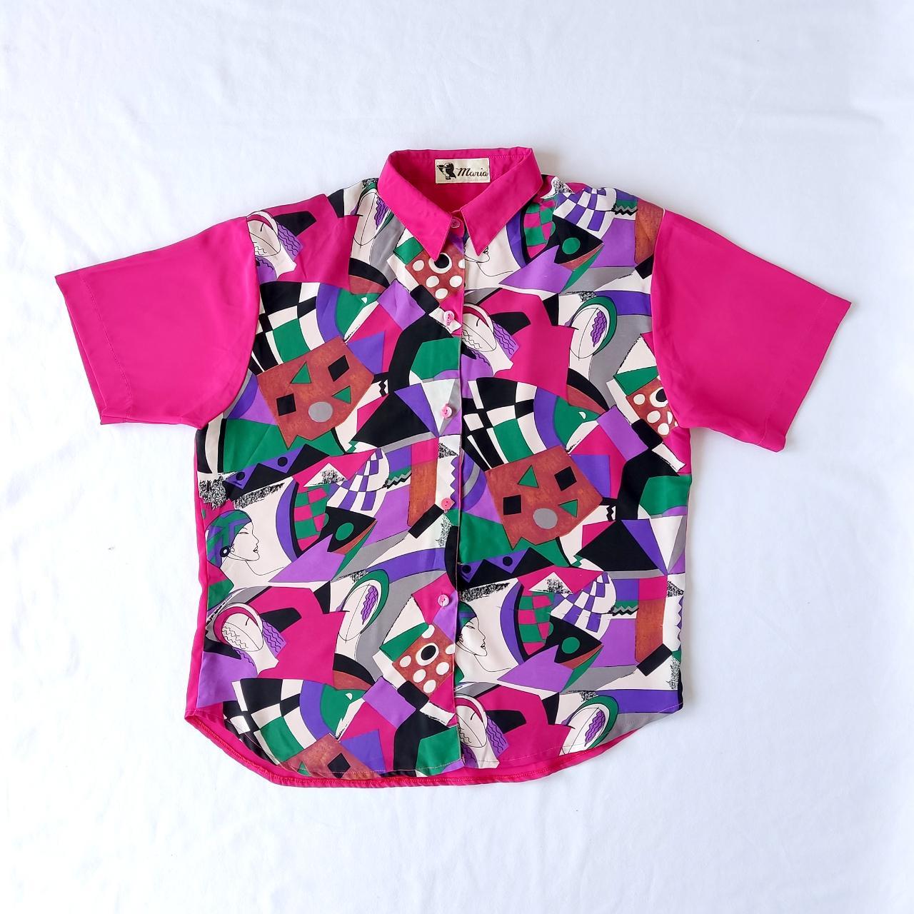Vintage 80s Hot Pink Retro Funky Shirt - Unique... - Depop