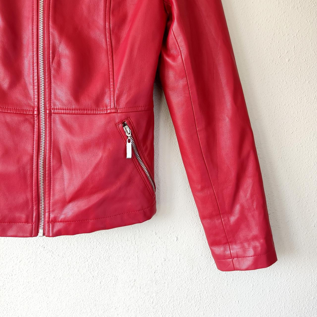 Zara red faux leather jacket size extra small grunge... - Depop