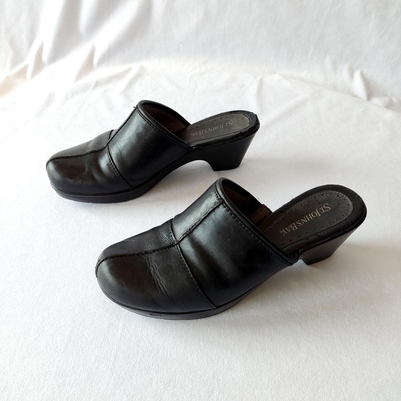 90s Inspired Black Leather Mule Clogs Size 9 -... - Depop