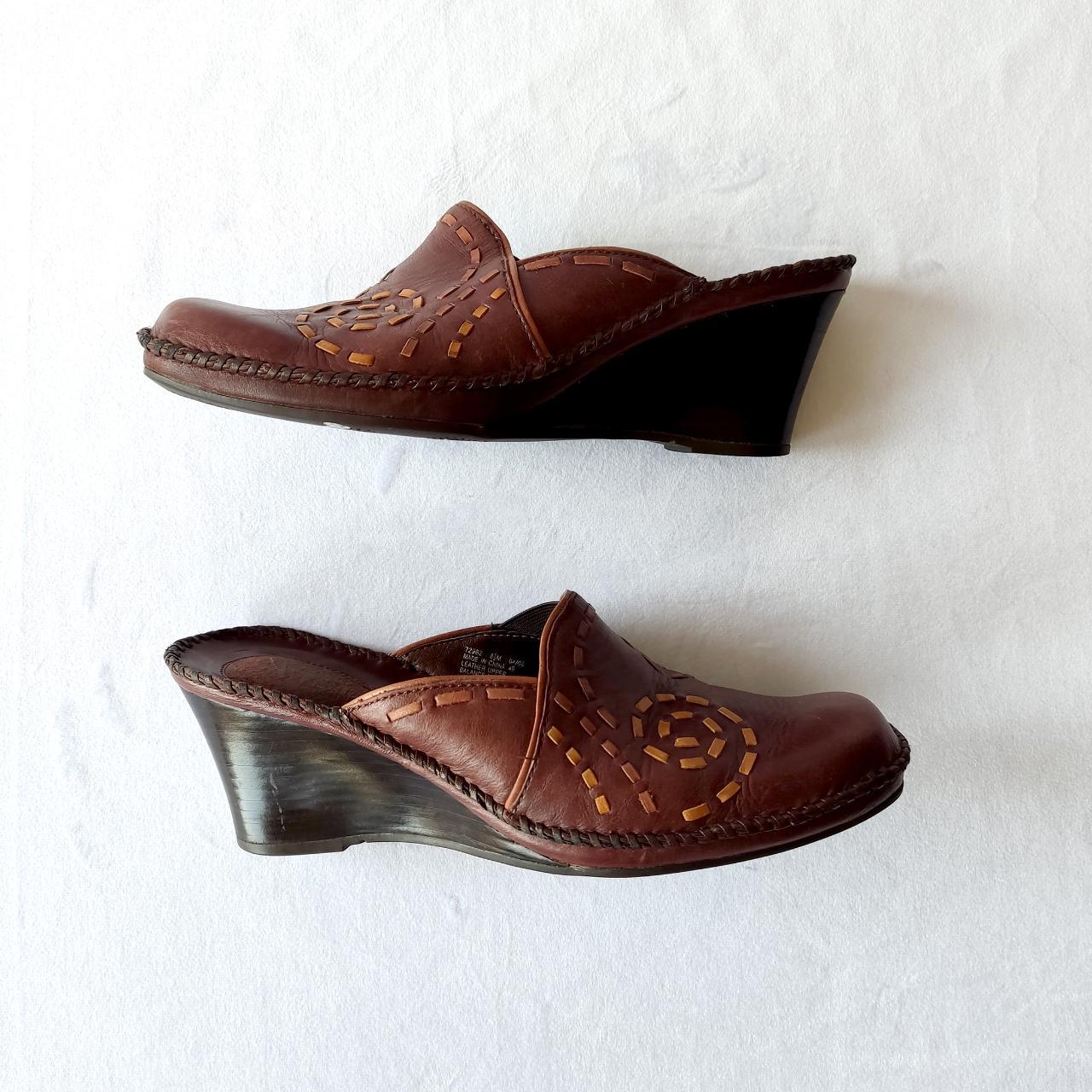 Boho Chic Brown Leather Platform Mules - Women's... - Depop