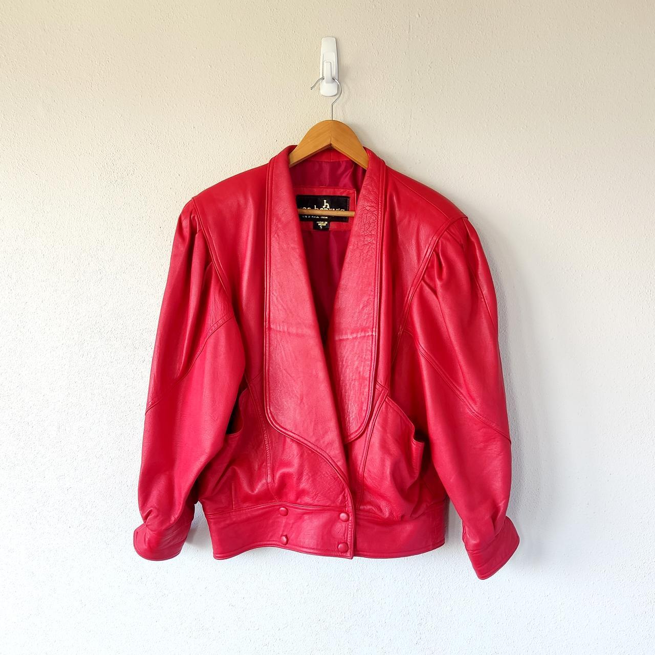 Vintage 80s Red Leather Oversized Jacket - Size... - Depop