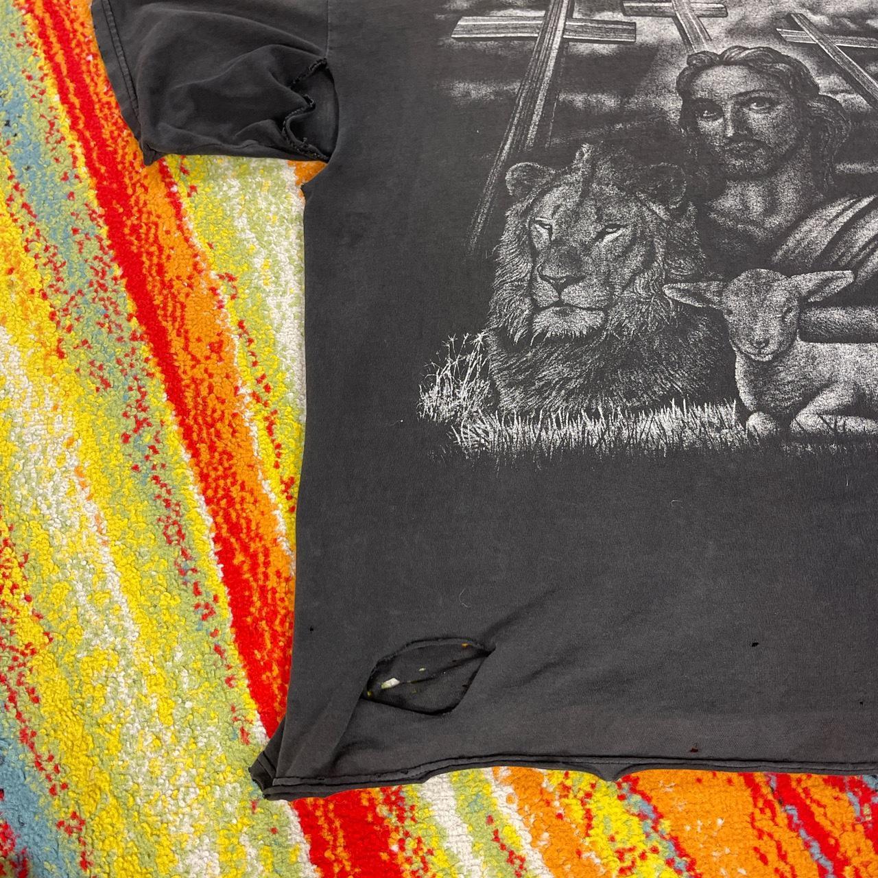 Vintage 1990s thrashed jesus christ black t-shirt No... - Depop