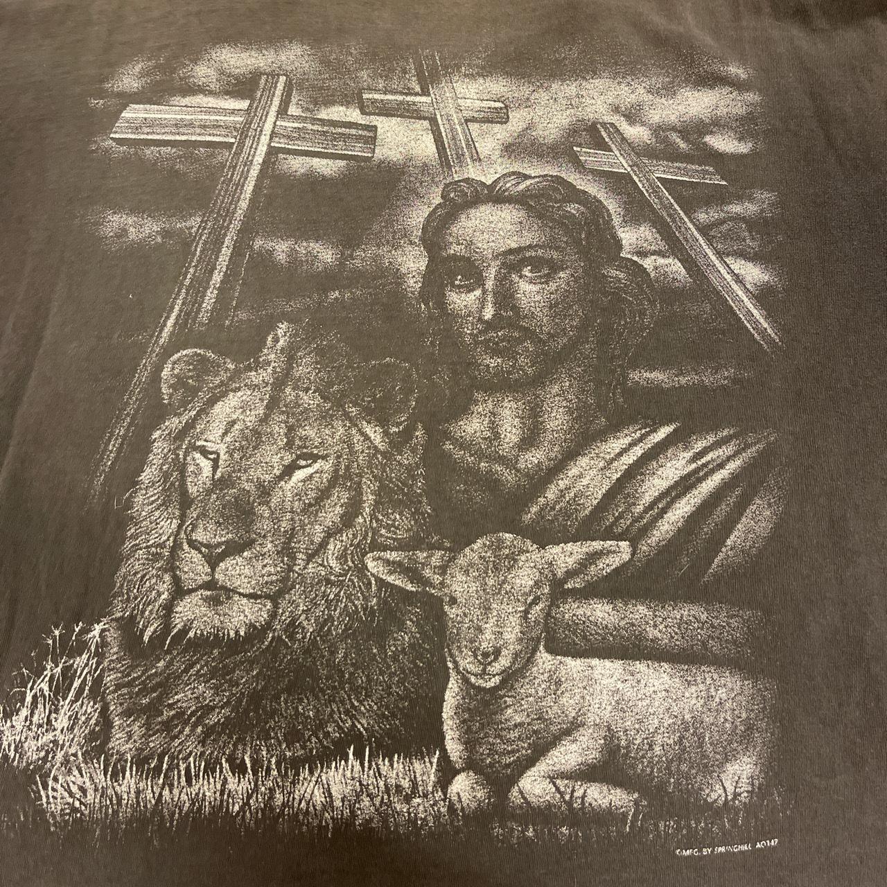 Vintage 1990s thrashed jesus christ black t-shirt No... - Depop