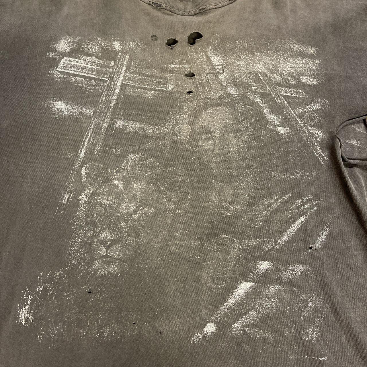 Vintage 1990s thrashed jesus christ black t-shirt No... - Depop