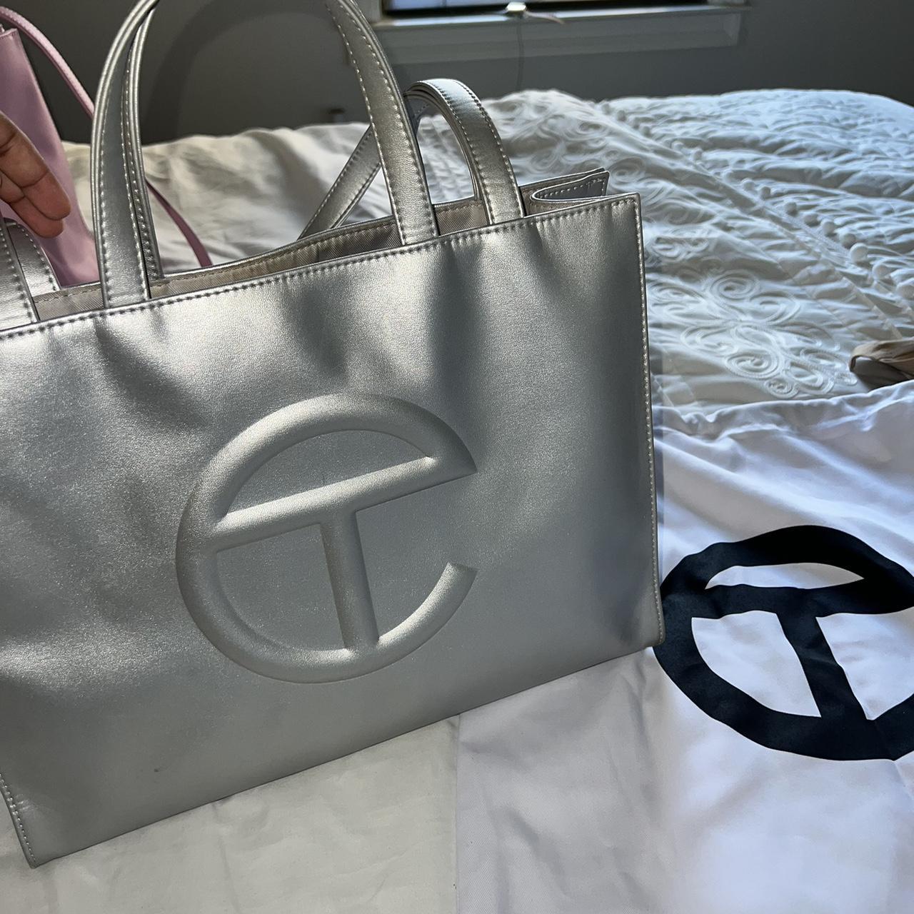 Silver Medium Telfar🖇️: Stained on inside White... - Depop