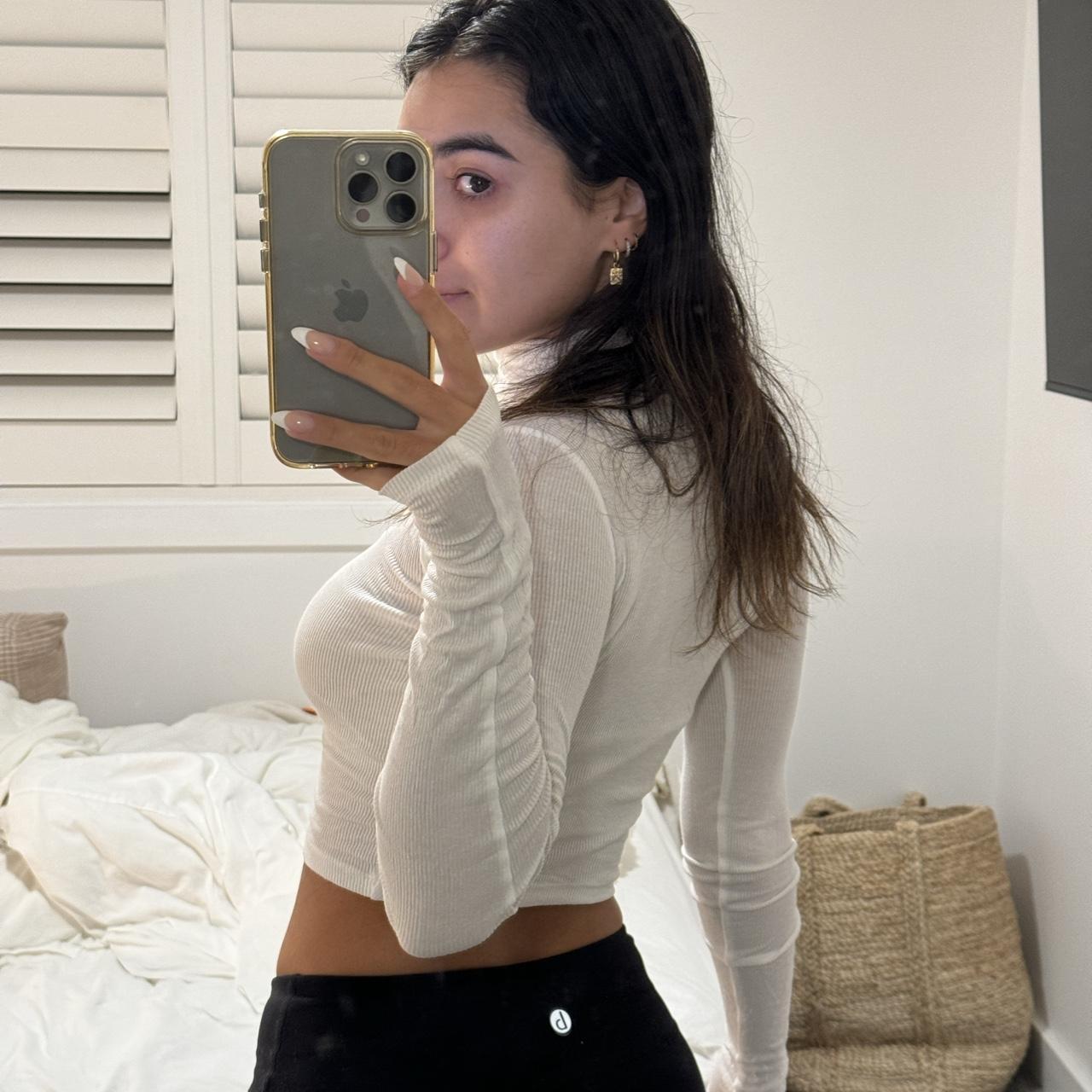 Glassons Ribbed High Neck Long Sleeve Crop Top... - Depop