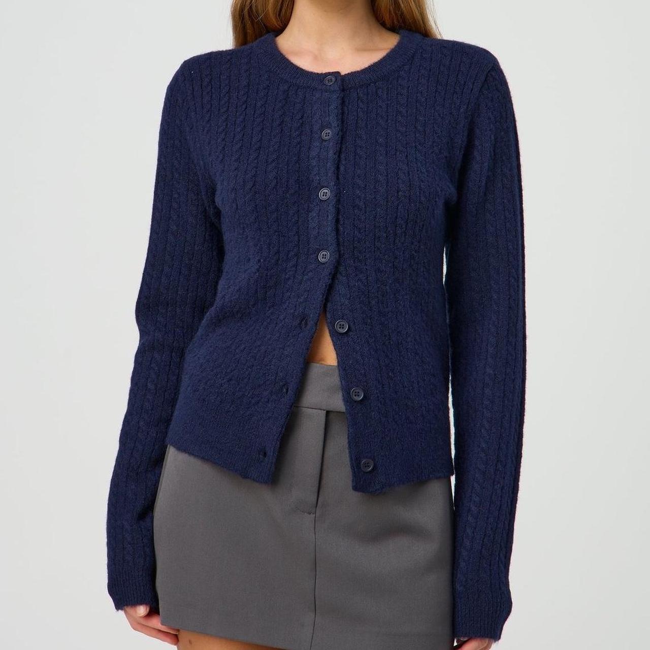 GLASSONS - Cable Knit Cardigan (navy) Never... - Depop