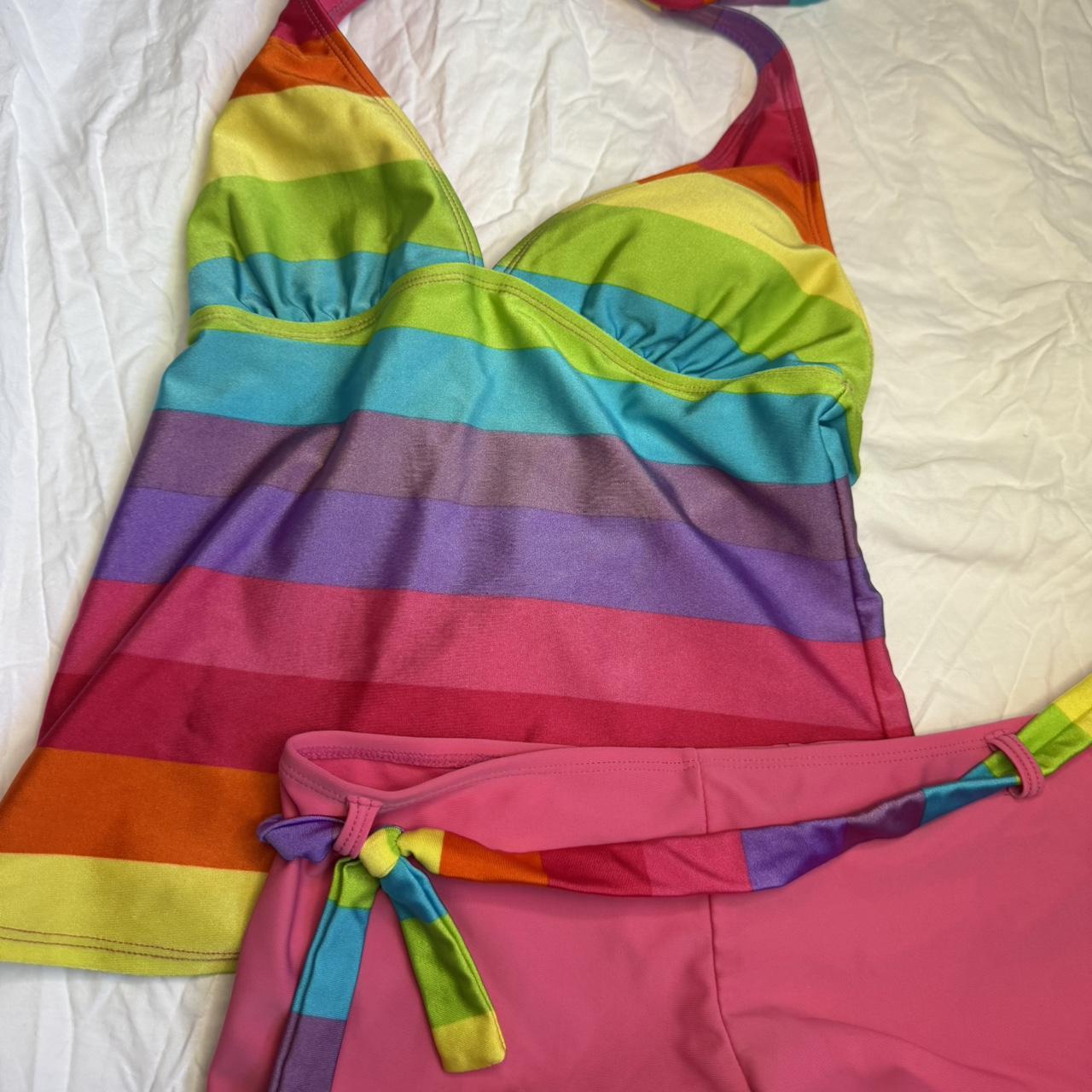 Rainbow tankini swimsuit set. See photos for... | Depop