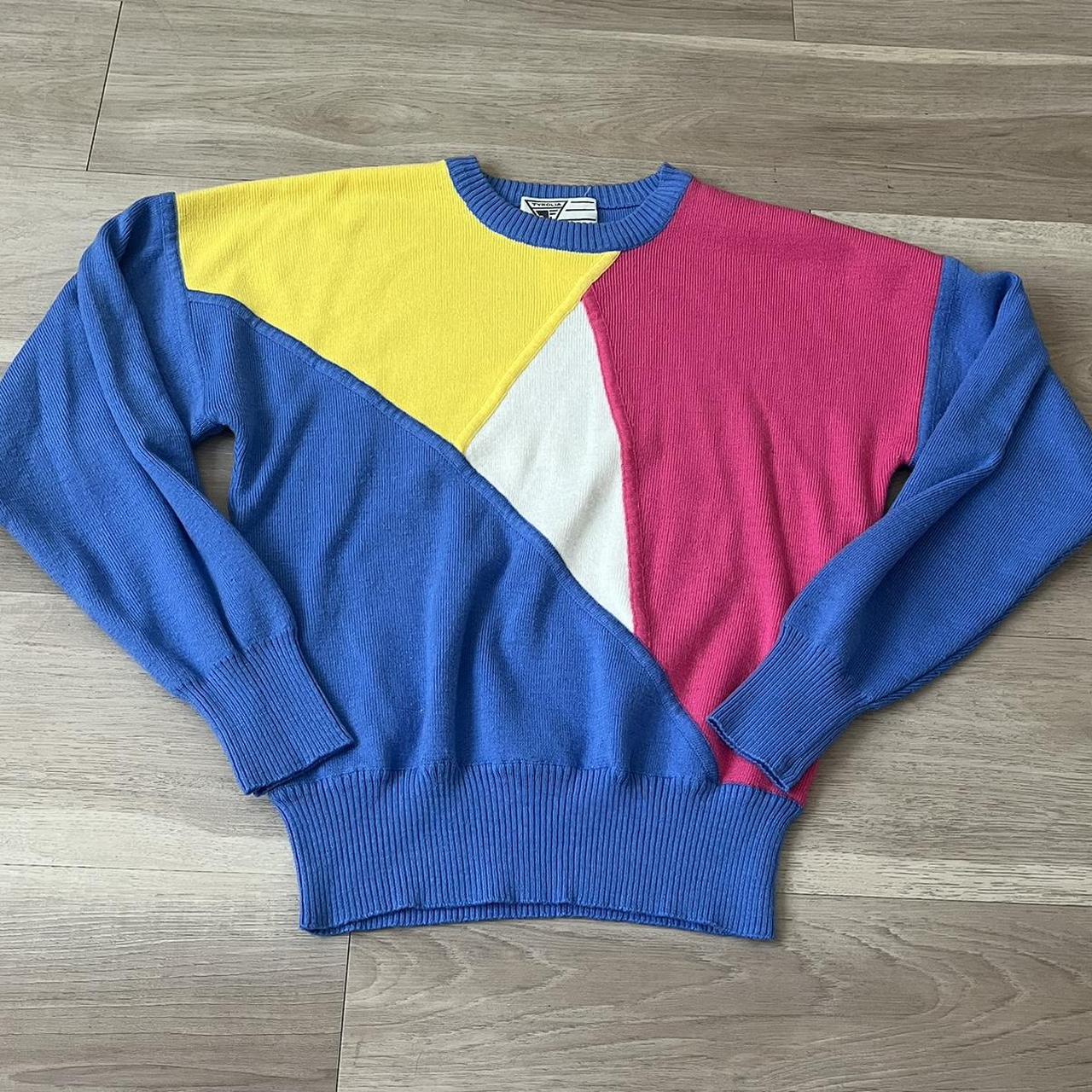 80s Vintage Colorful Geometric Sweater Tyrolia By... - Depop