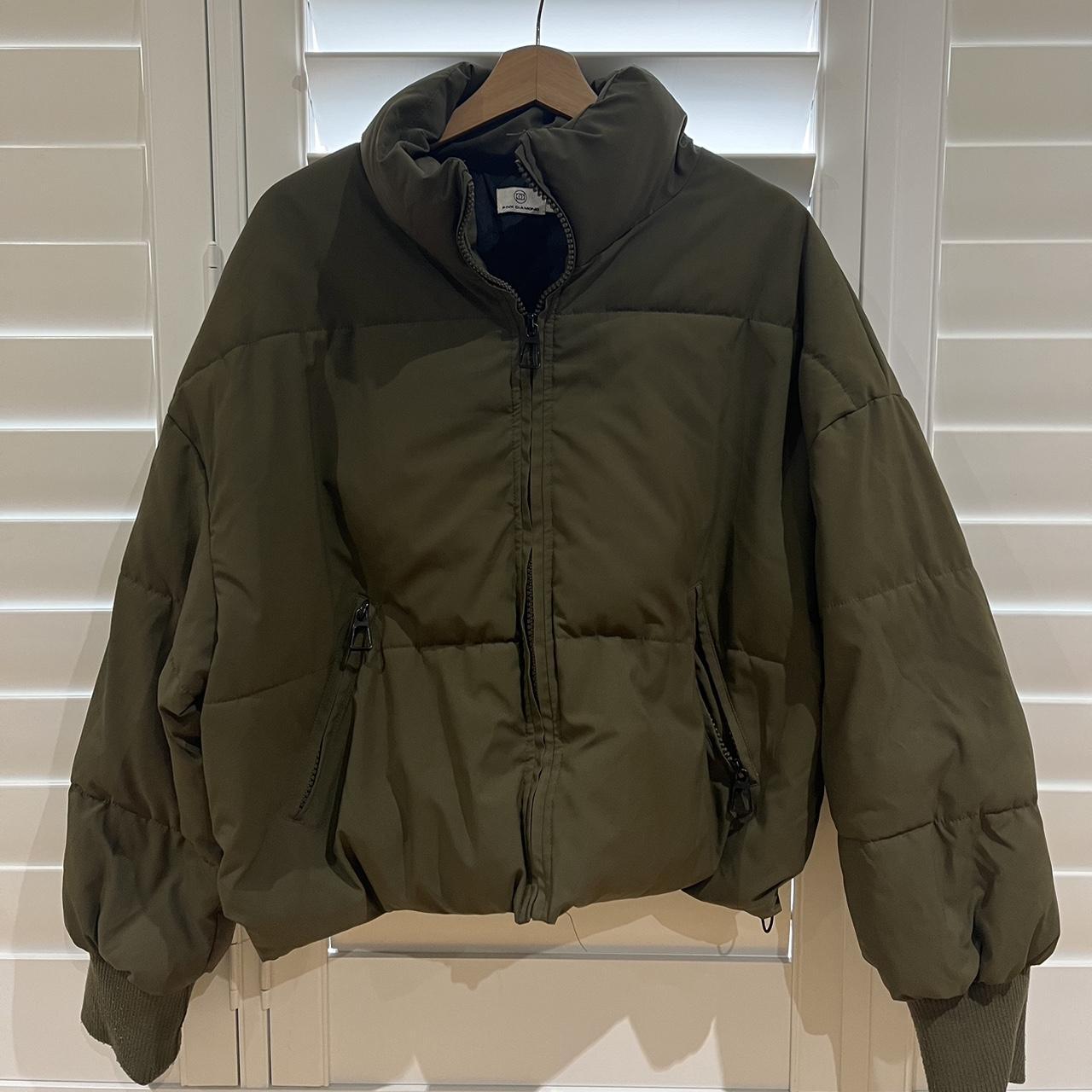 Khaki green puffer jacket Super cute and fluffy on... - Depop