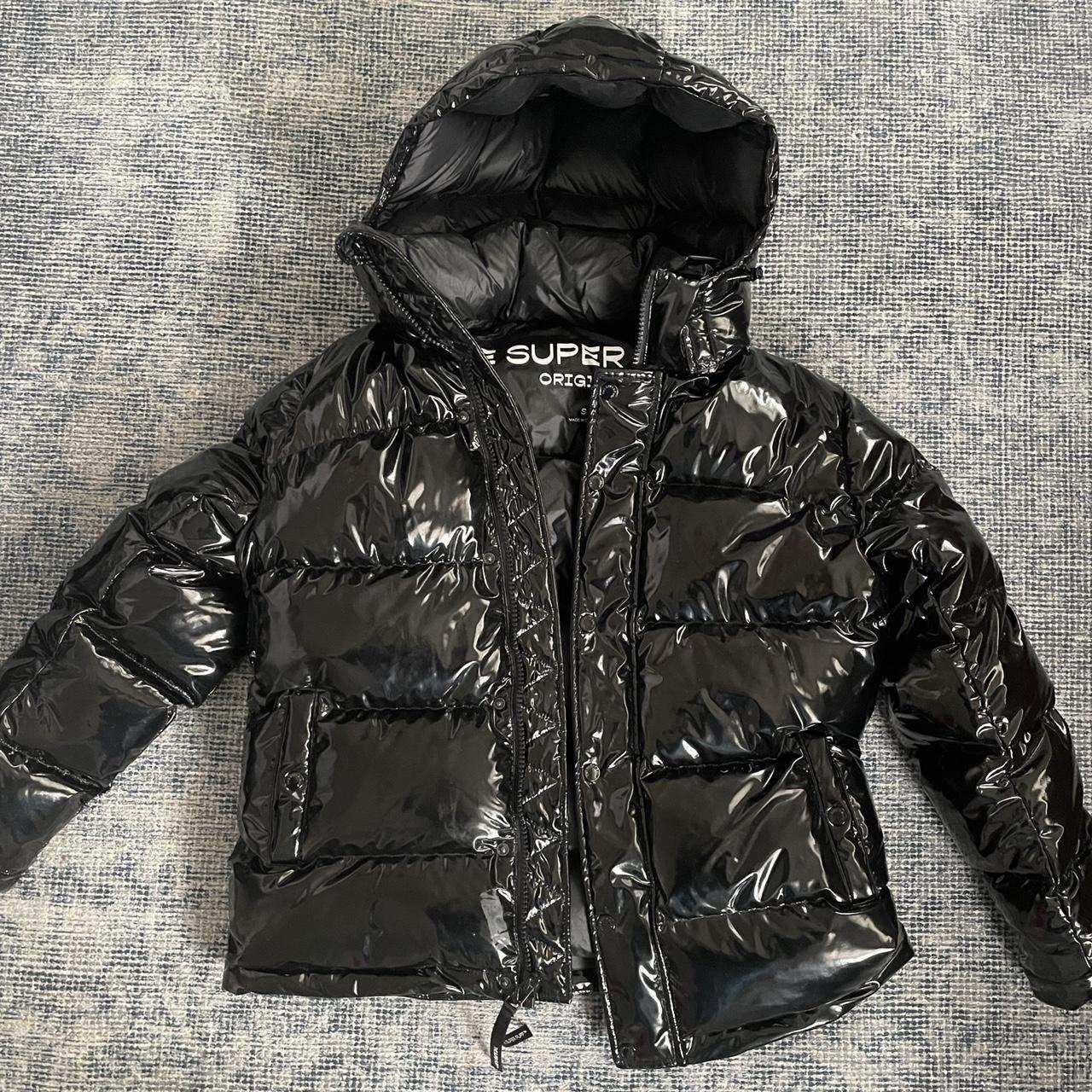 Aritzia SUPER PUFF shiny black winter coat in such... - Depop