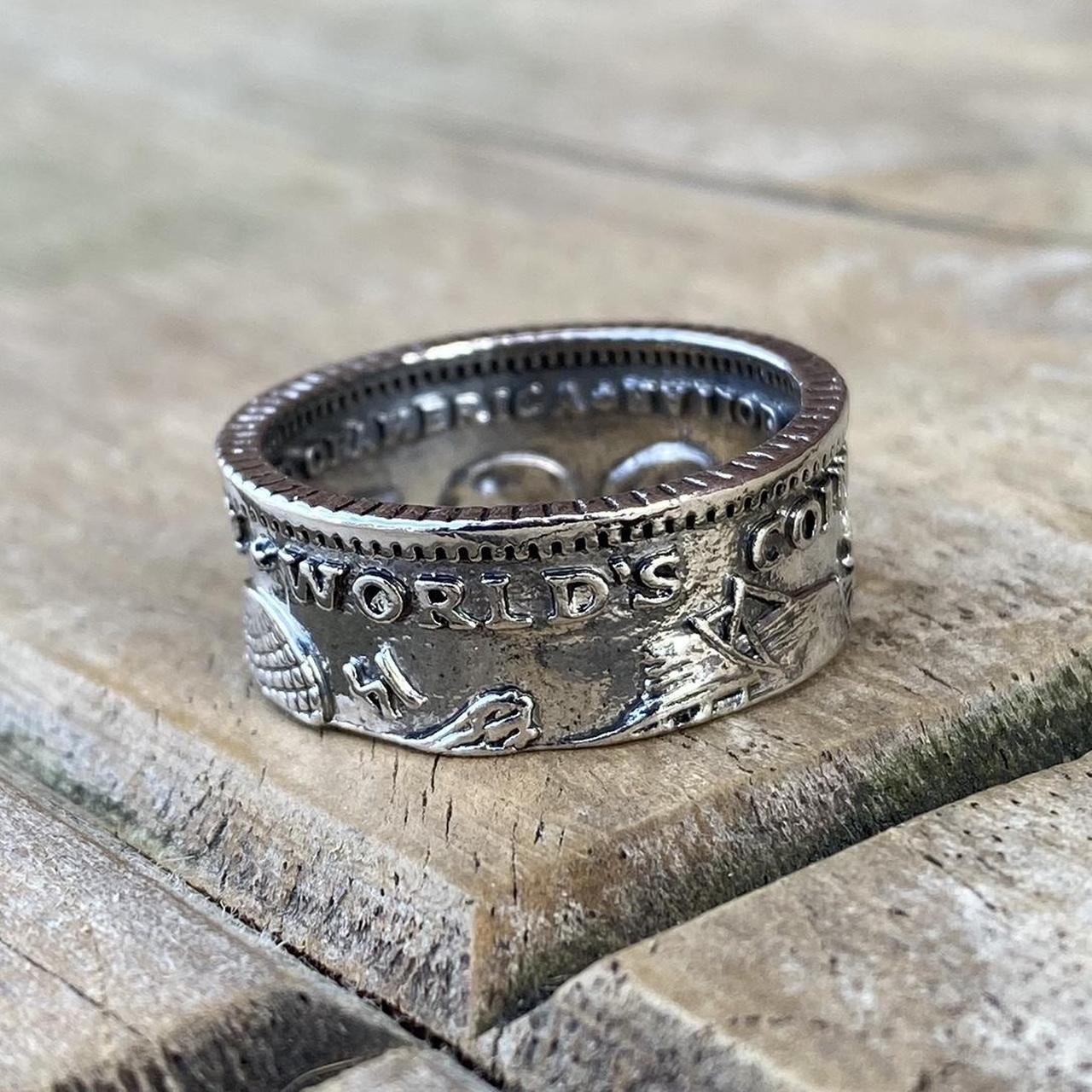 Silver Plated Coin Ring Size 63mm Condition... - Depop