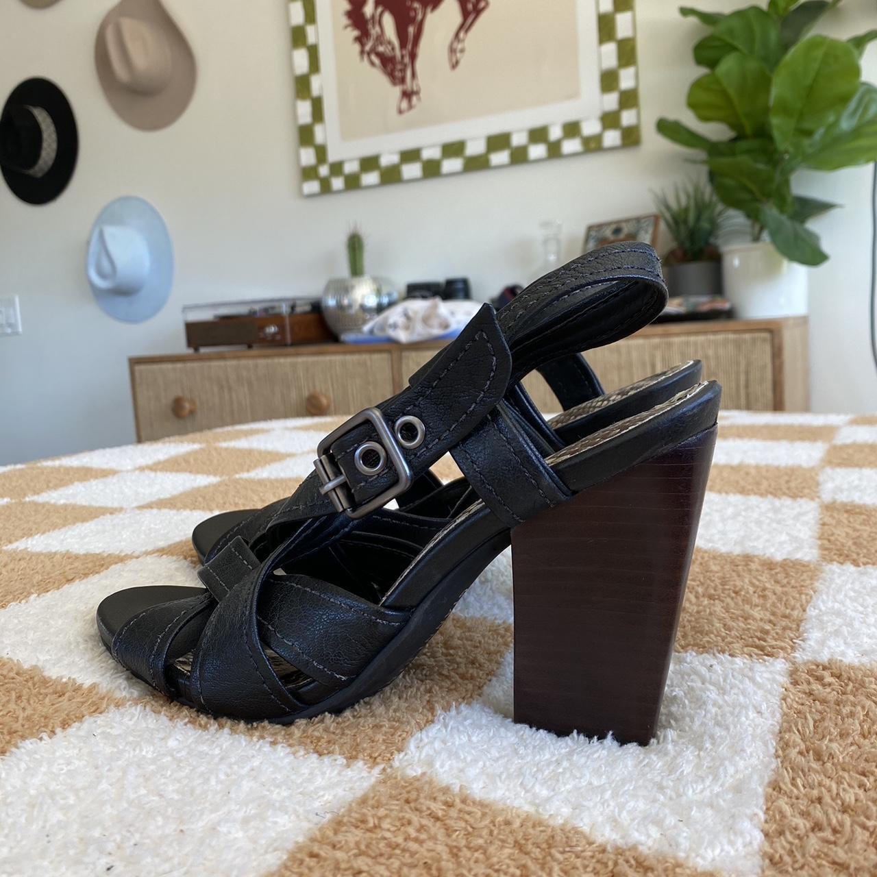 GIANNI BINI BLACK STRAPPY LEATHER BLOCK HEELS... - Depop