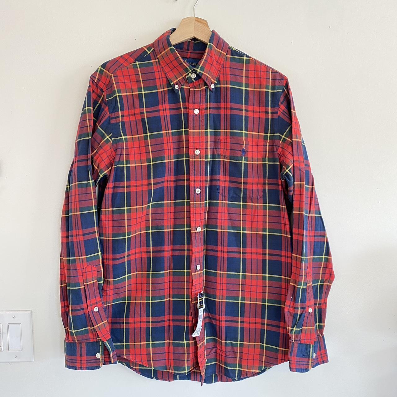 RALPH LAUREN BLUE RED PLAID BUTTON DOWN TOP SHIRT... - Depop