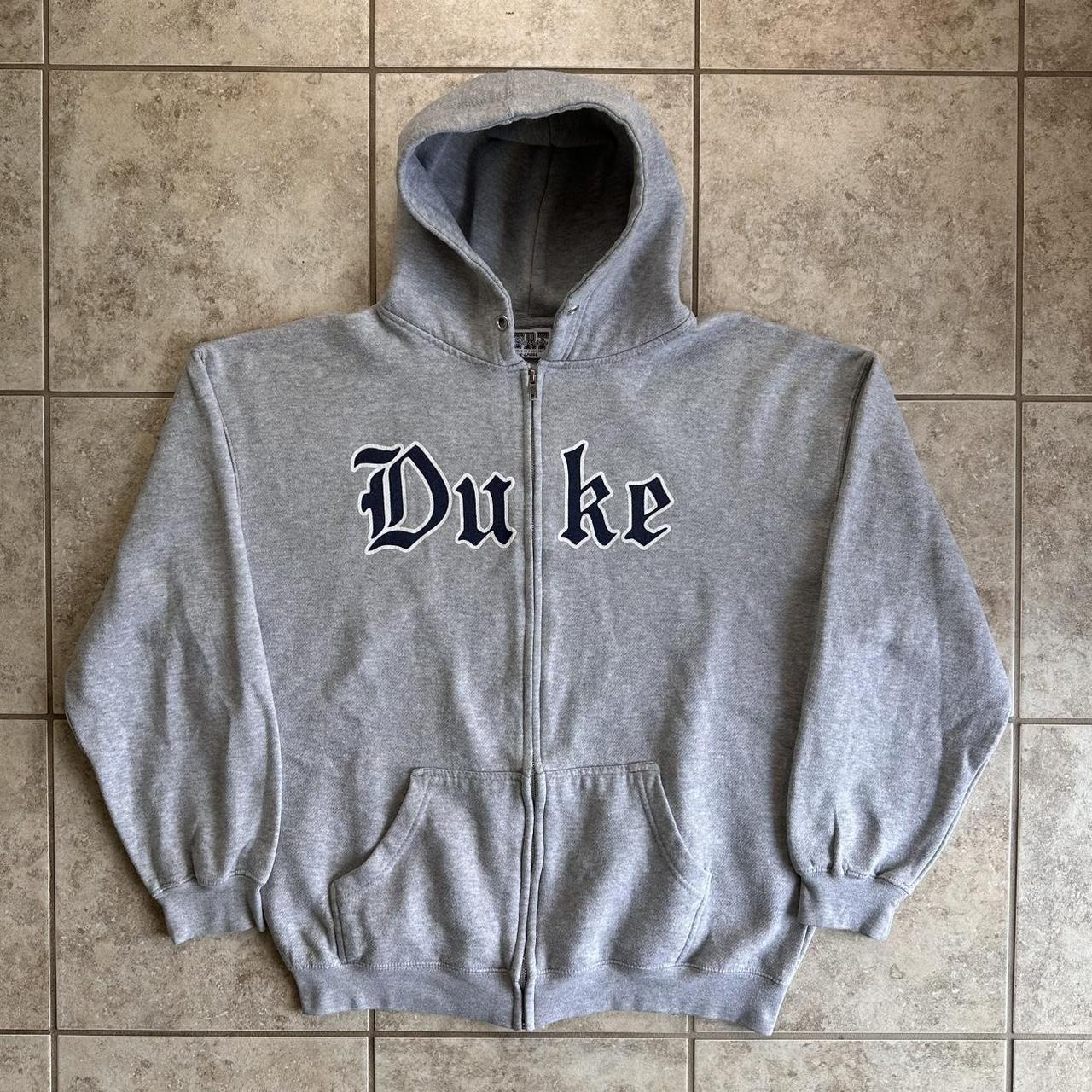 Duke University Zip Up Hooded Jacket Gothic Text... | Depop