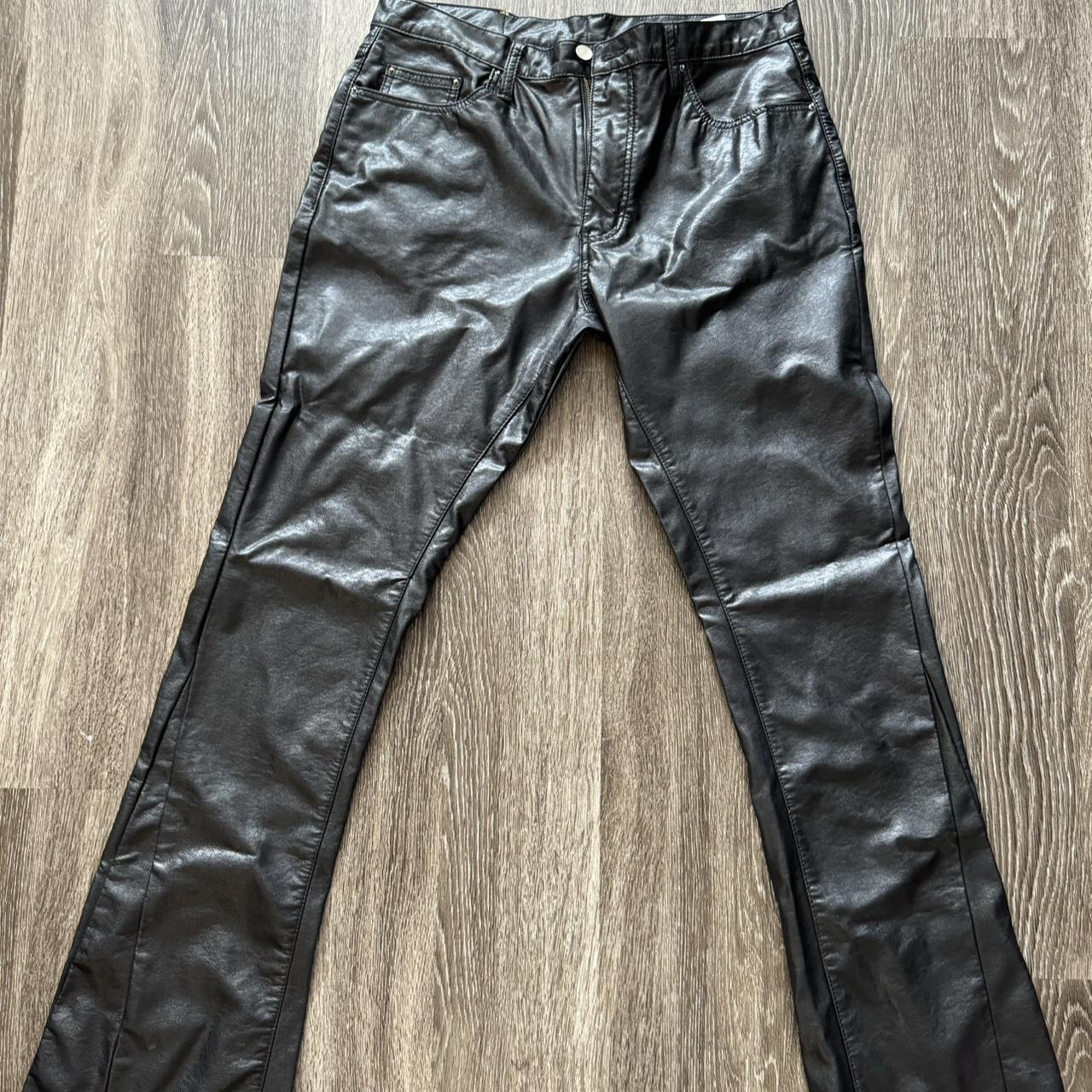 MNML leather bell-bottom pants - Depop