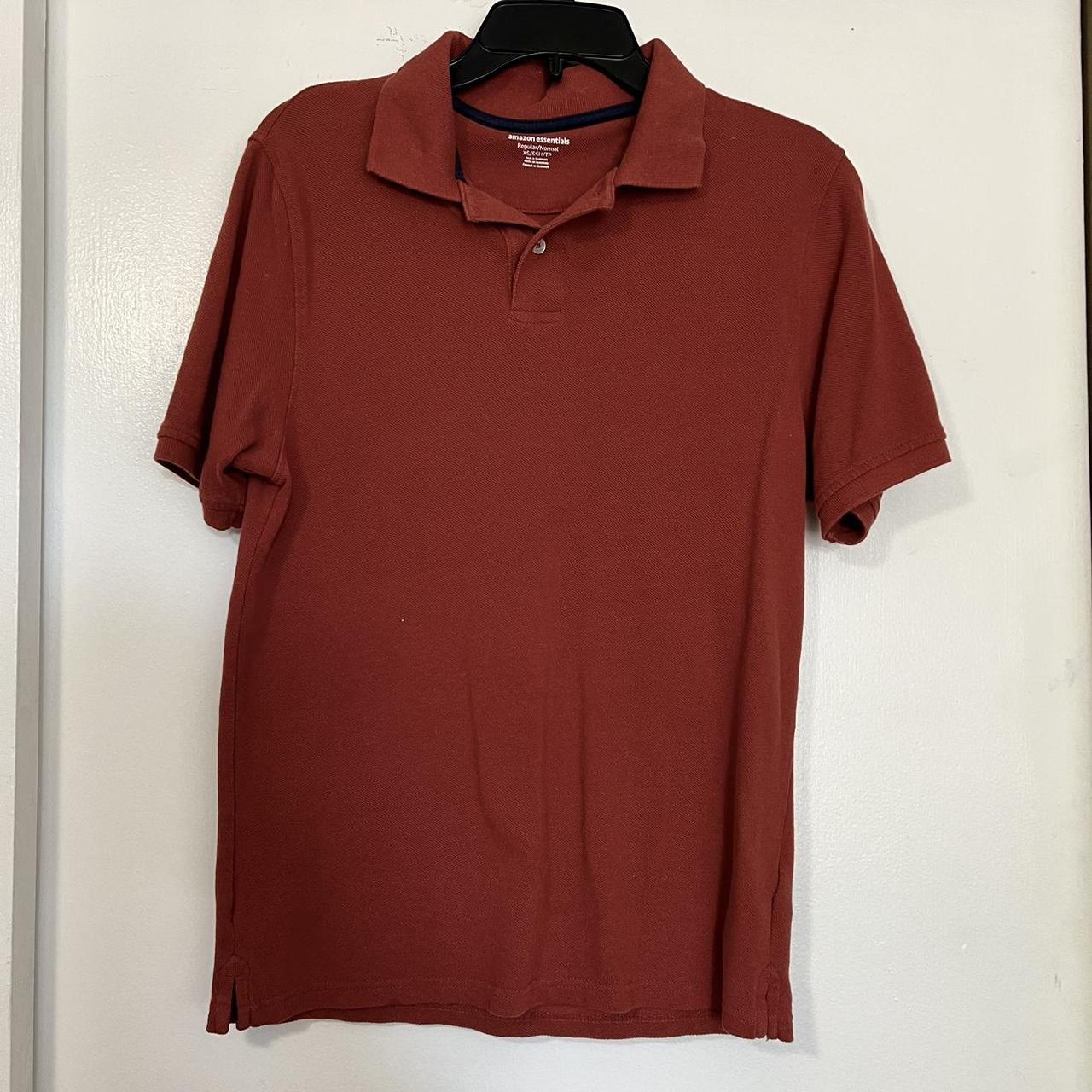 AMAZON ESSENTIALS BURGUNDY RED-ORANGE MENS POLO T... - Depop